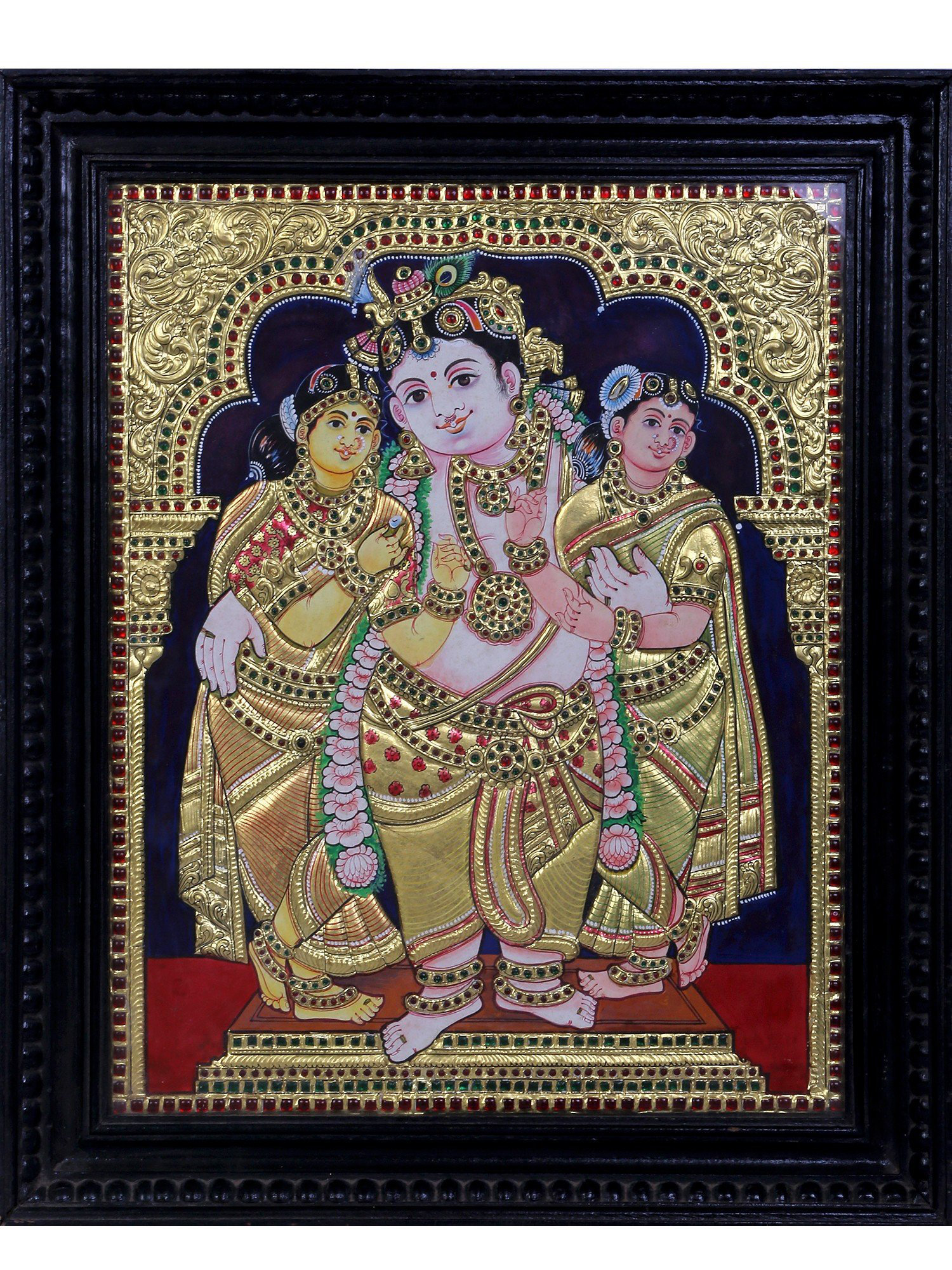 Exotic India Lord Krishna With Satyabhama & Rukmani | Traditional Colors With 24K Gold ...